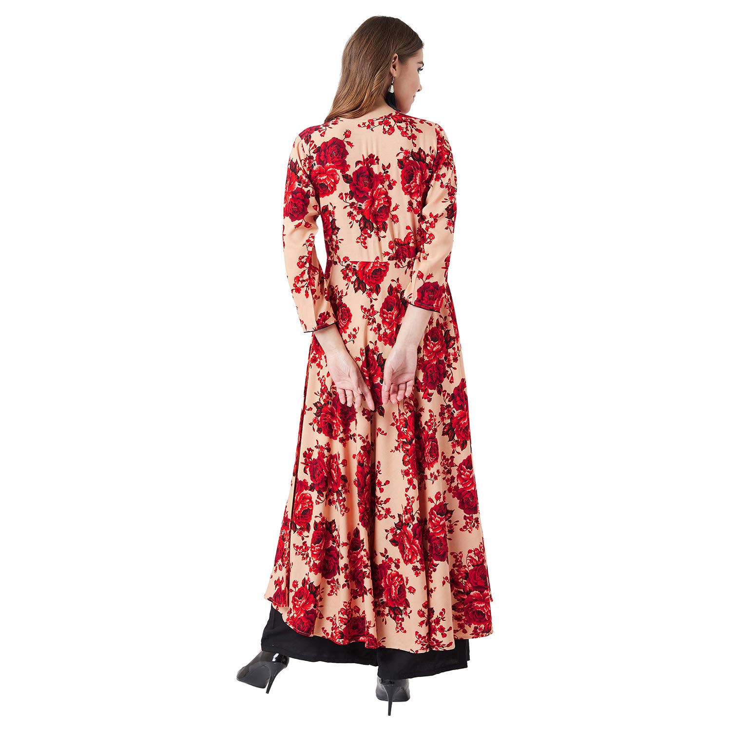 Tissu Women's Rayon Beige Floral Printed Flared Kurta (Beige_XXL)