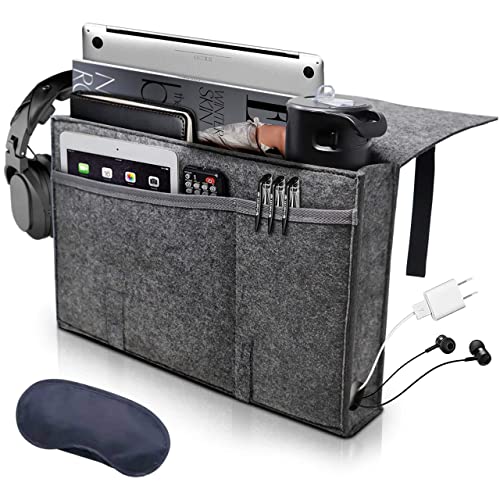 W Design Bedside Caddy, Bed Caddy for College Dorm Room, Bedside Organizer with 2 Heavy Duty Straps Fits Bunk Bed, Bedframe, Sofa, Bedside Pocket for Hospital Bed, Easy DIY Installation.