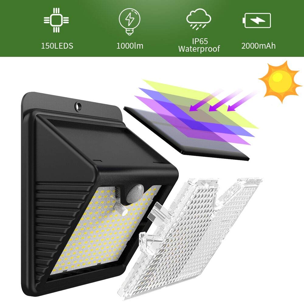 Solar Lights Outdoor [4Pack - 150LED Super Bright] Solar Security Lights Motion Sensor Lights IP65 Waterproof Wall Lights Solar Powered Lights for Garden Patio Yard Deck Garage Fence Pool