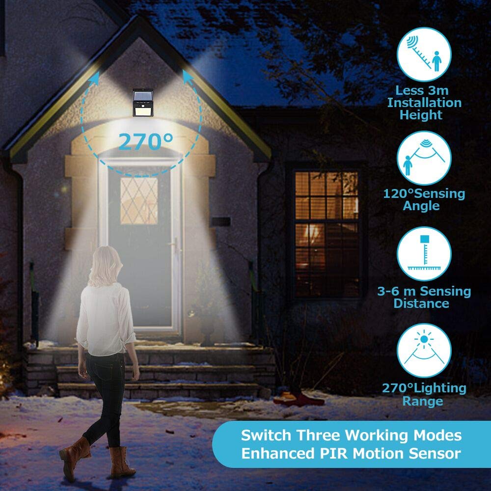 Solar Lights Outdoor[120 LED/3 Optional Modes],270°Lighting Angle Solar Motion Sensor Lights Wireless IP65 Waterproof Outdoor Solar Security Lights for Porch Garden Yard Fence Patio Deck (6 Pack)