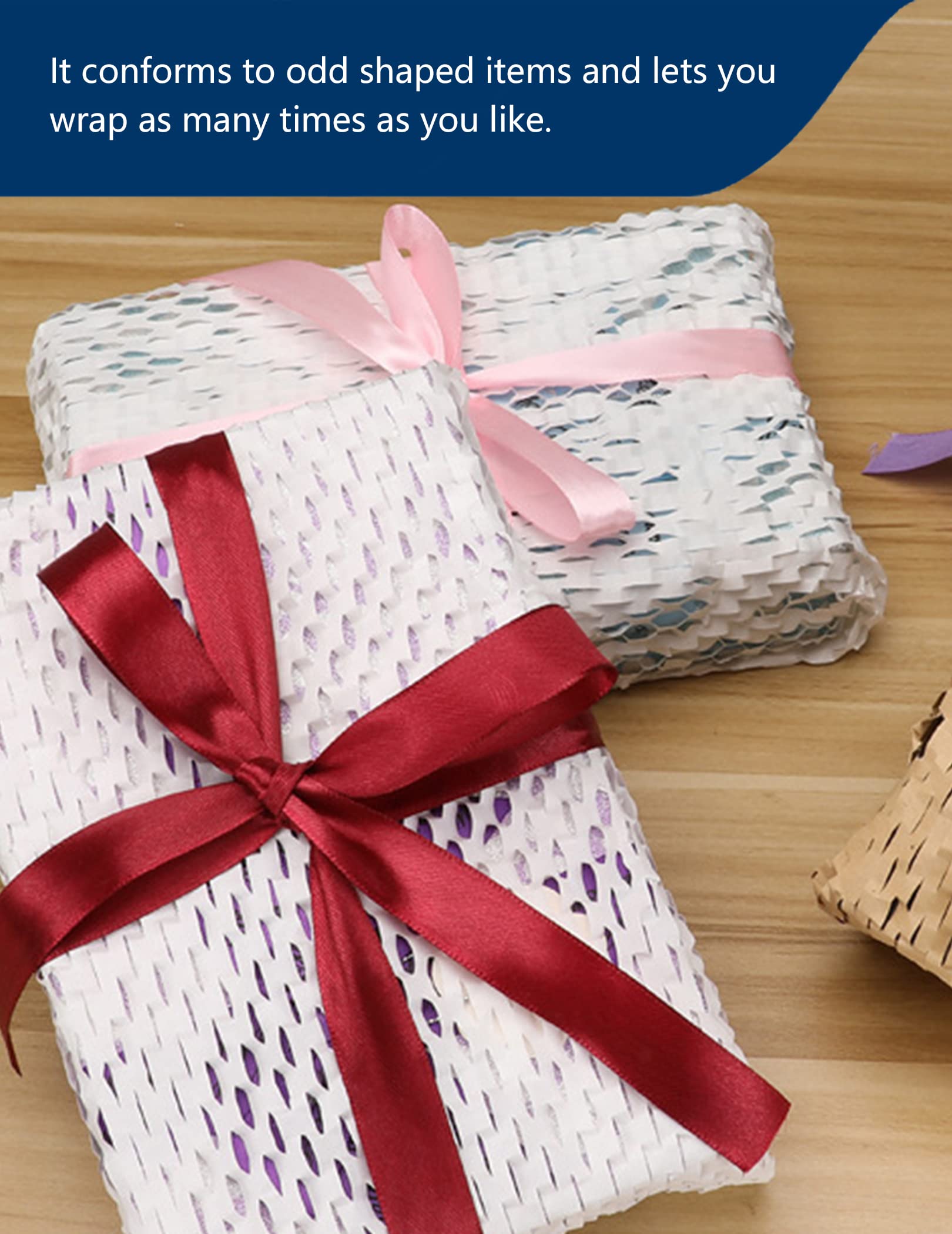 White Honeycomb Packing Paper Wrap 15" * 164ft Recycled Cushion Wrapping Roll, Sustainable Alternative to Bubble Cushioning Wrap Packing, for Moving Supplies or Shipping, Packing Roll