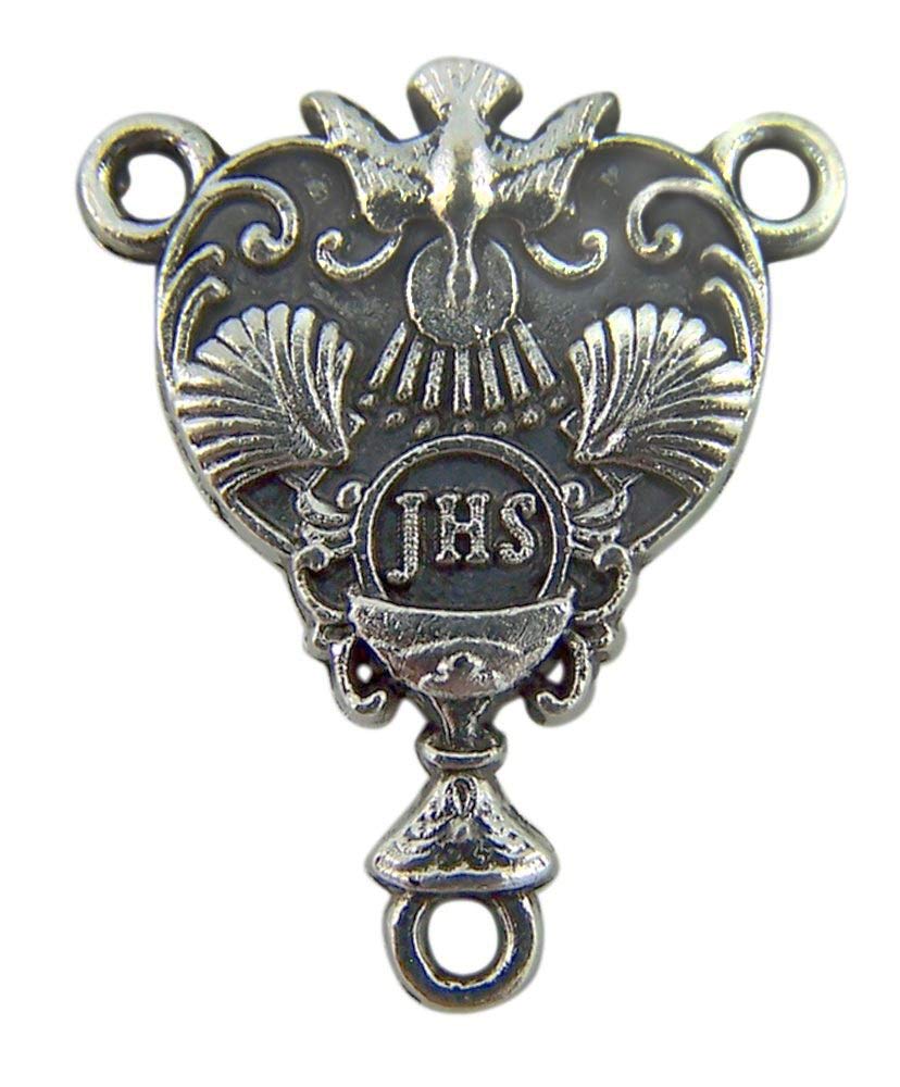 Silver Tone RCIA IHS Chalice and Host Centerpiece for Rosary, 1/2 inch