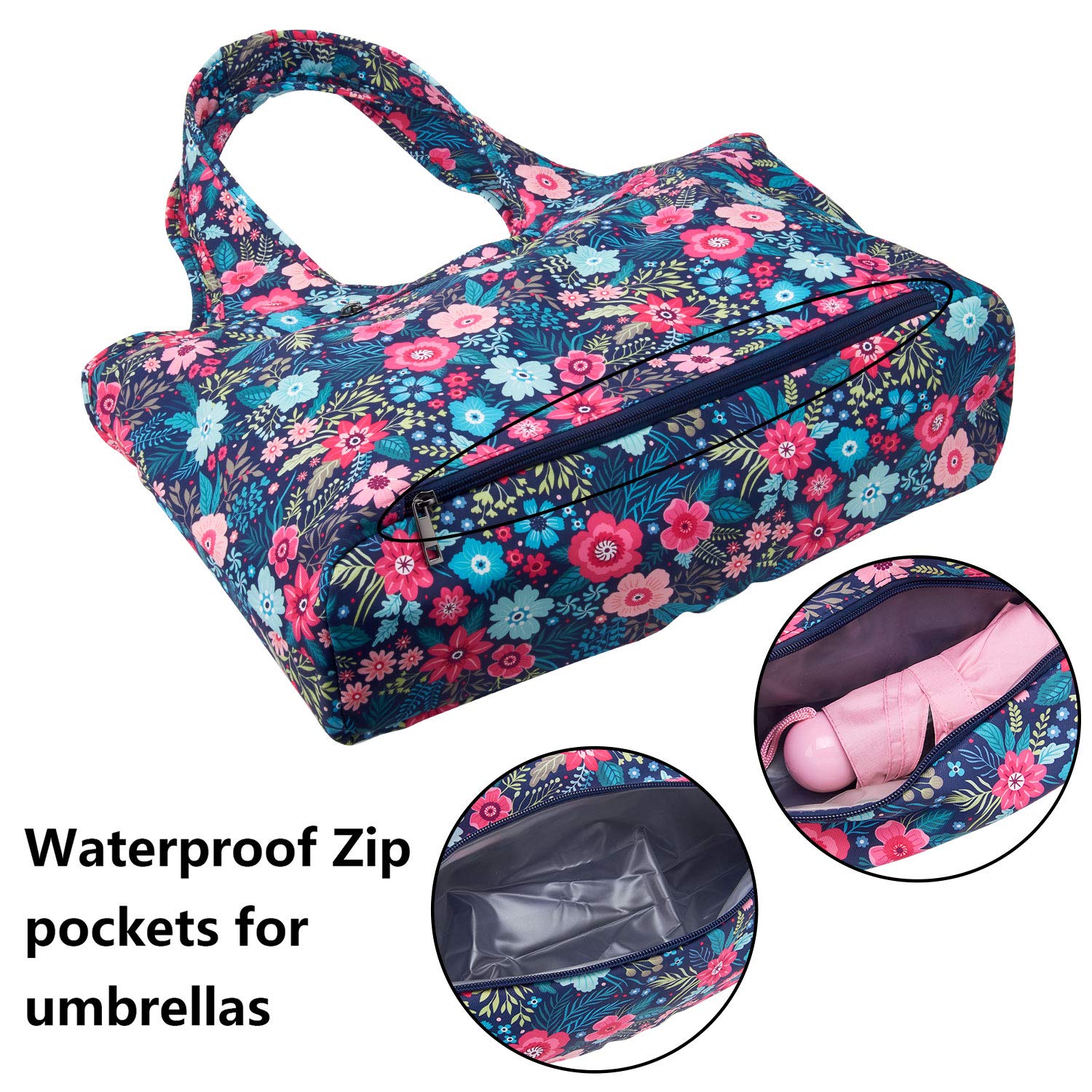 ZOOEASS Women Colorful Large Tote Shoulder Handbag Waterproof Tote Bag Multi-function Nylon Travel Shoulder(Black-Large)