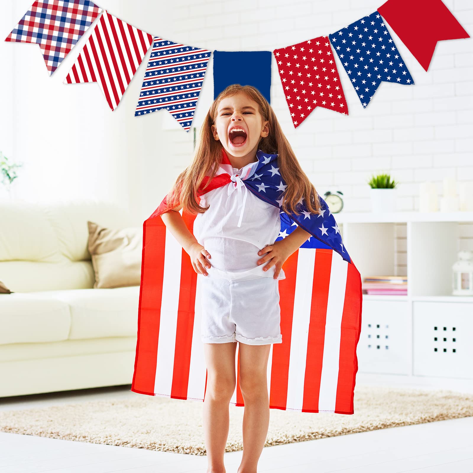 Whaline 8Pcs Patriotic Cotton Fabric Bundles 18 x 22 Inch Red Blue White Star Stripe Fat Quarters 4th of July Quilting Patchwork Squares Sewing Fabrics for DIY Handmade Crafting Home Party Decor