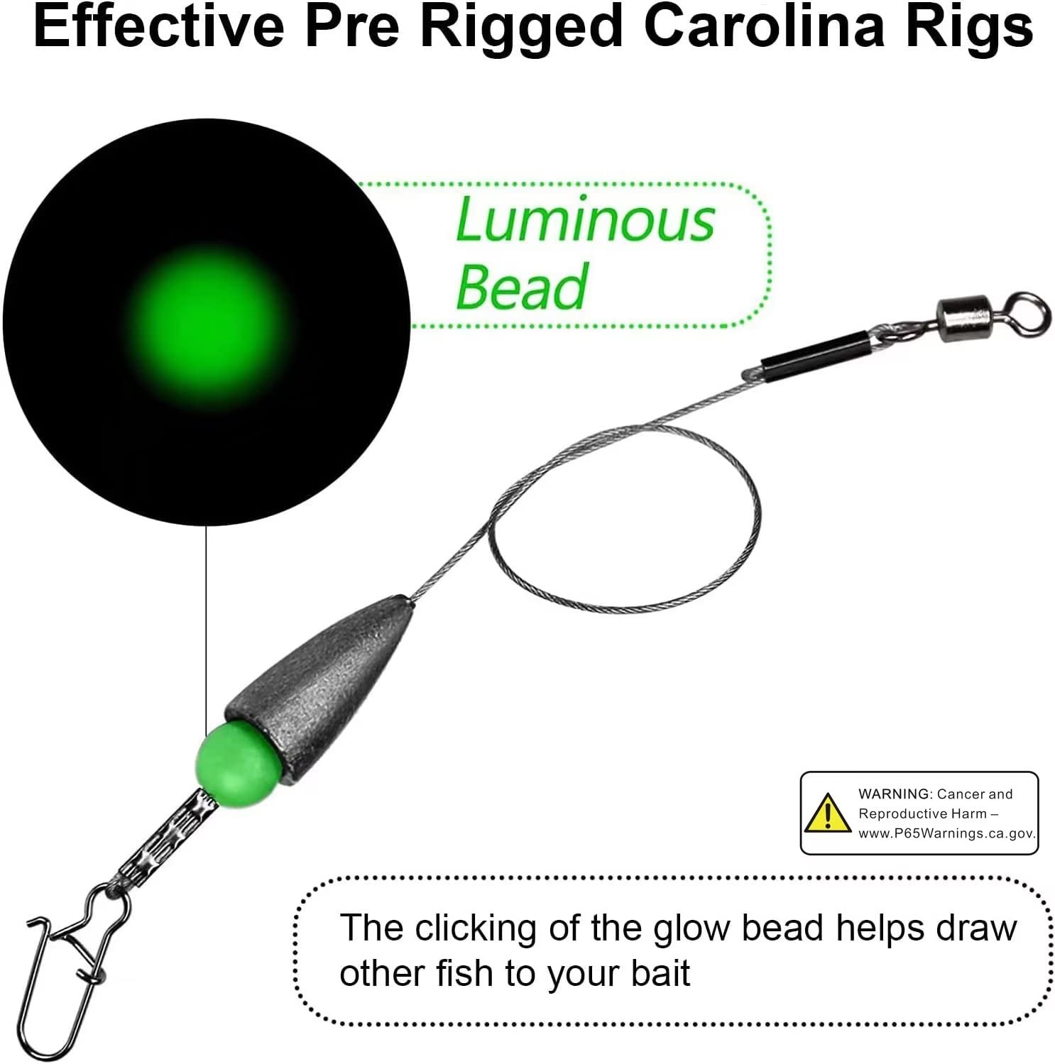 THKFISH Fishing Weights Bullet-Weights Carolina Ready Rigs Pre Rigged Carolina Rigs 1/5oz 10pcs