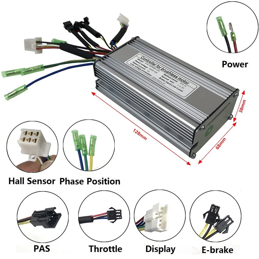 通用 Ebike Controller System kit, KT 36V/48V 500W 22A Controller and KT LED880 Display,Thumb Throttle,ebrake Lever,PAS with SM Connector Electric Bicycle Conversion Kit