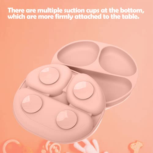 Tiny Tots - Baby Led Weaning Supplies - Feeding Essentials - Baby suction paltes & supplies: Bib, Suction Bowl & Suction Plate, Collapsible Cup, and Utensils - Easy to use feeding set (Pink)