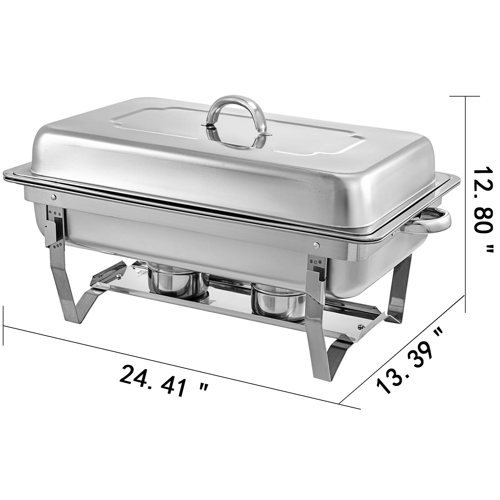 VEVOR 8 Quart Stainless Steel Complete Rectangular Chafers for Catering Buffet Warmer Set with Folding Frame, 4 Packs, Sliverā¦