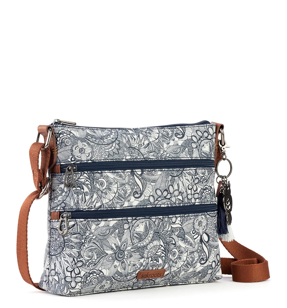 Sakroots Artist Circle Basic Crossbody Bag in Canvas, Multifunctional Purse, Navy Spirit Desert