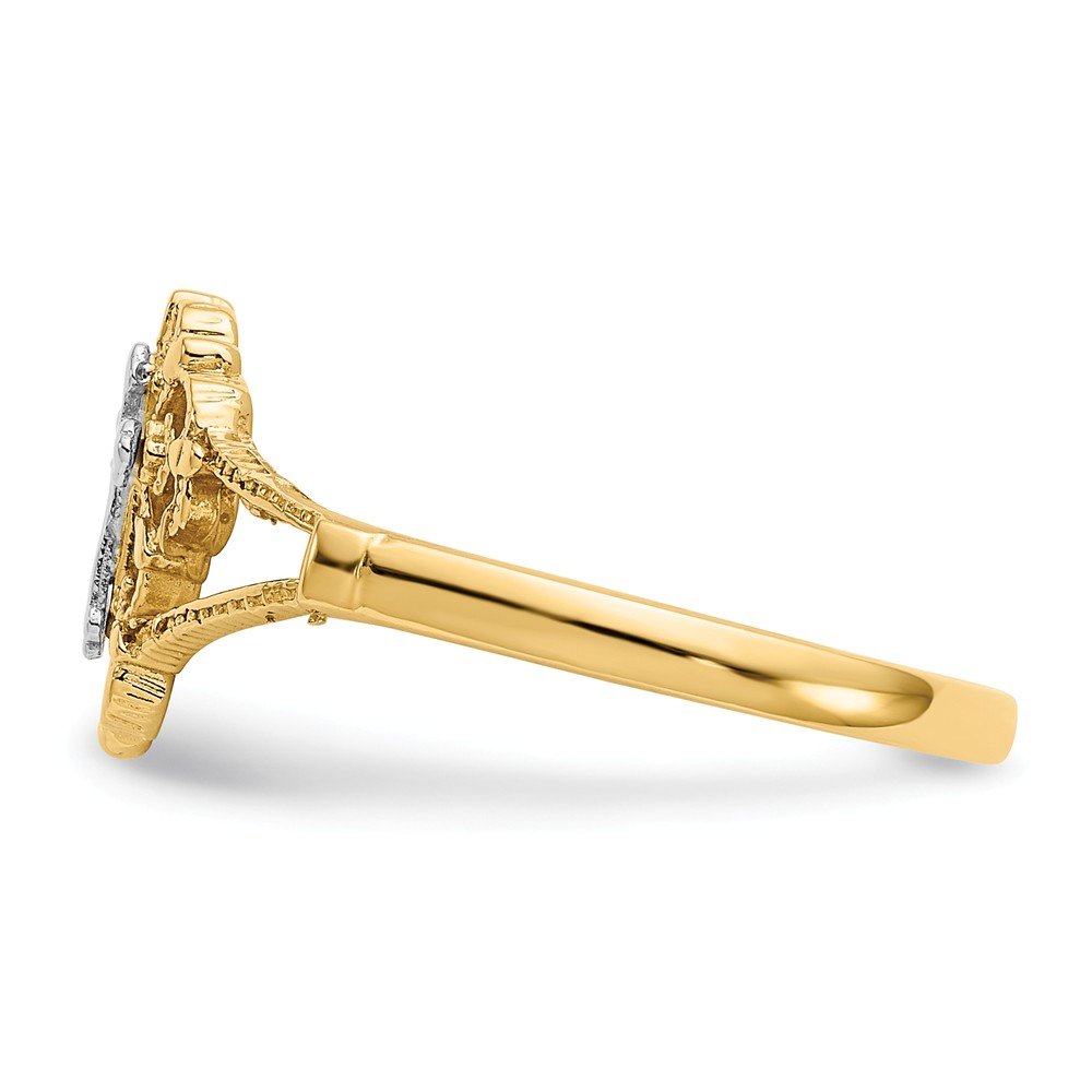 Size 7 - Solid 14k Gold Two-Tone Diamond-Cut Cross Ring (2mm)