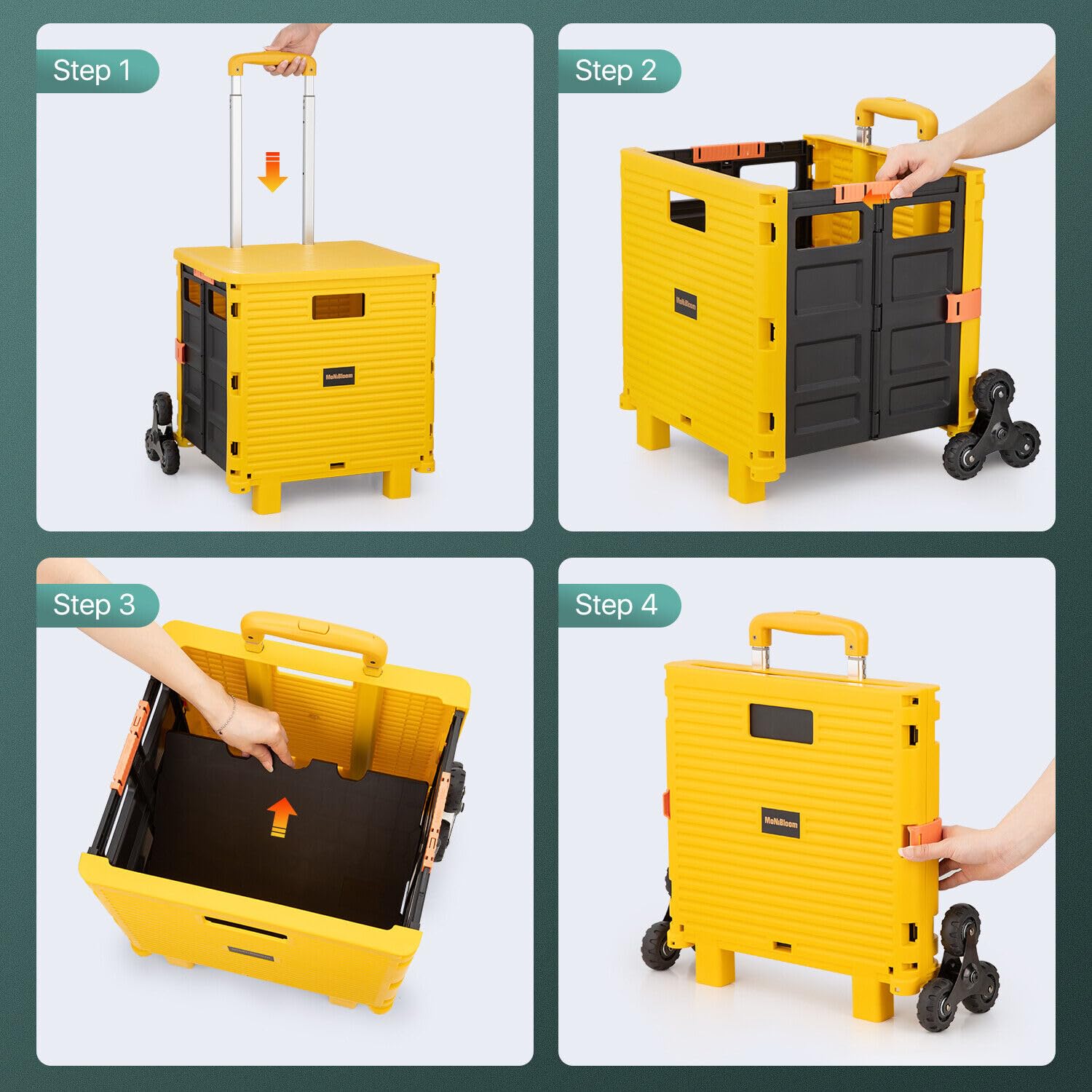 Yellow Collapsible Shopping Cart Foldable Utility Trolley