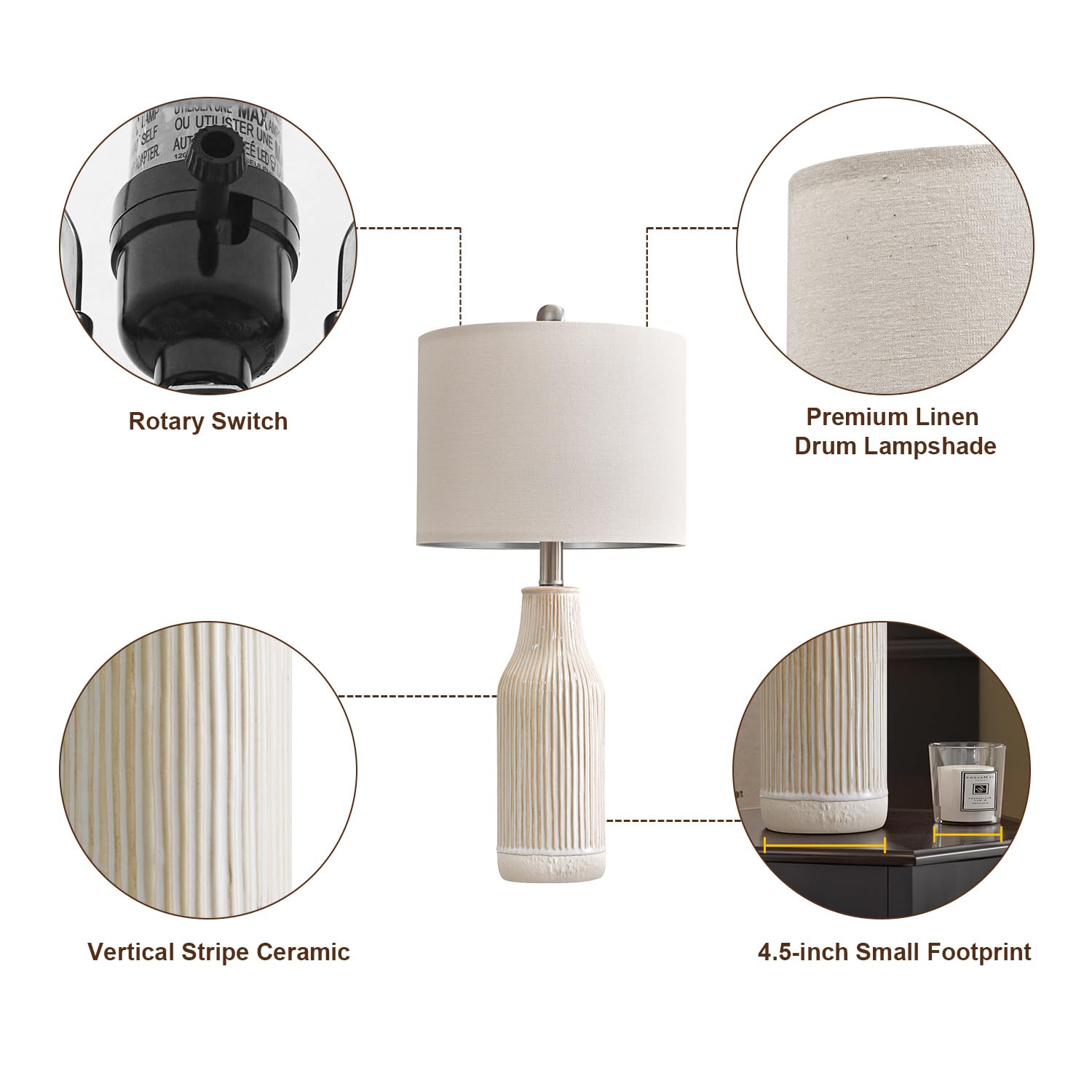 USumkky 23.75 inches Modern Ceramic Table Lamp Set of 2 for Living Room, Farmhouse Bedside Nightstand Lamp for Bedroom Home Office Dorm