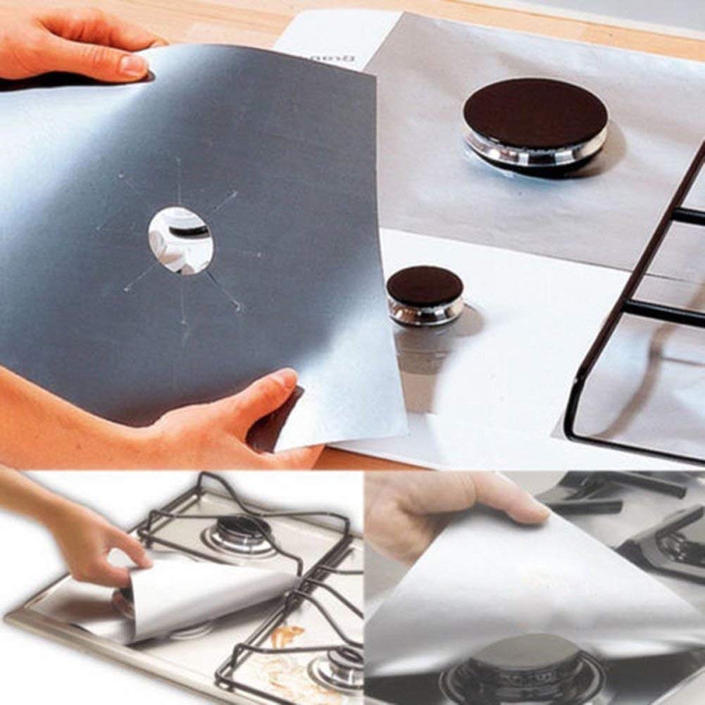 SHAFIRE Non-Stick Gas Range Protectors Reusable Aluminum Foil Gas Stove Burner Cover Protector Liner Clean Mat Pad 4PCS (Black)