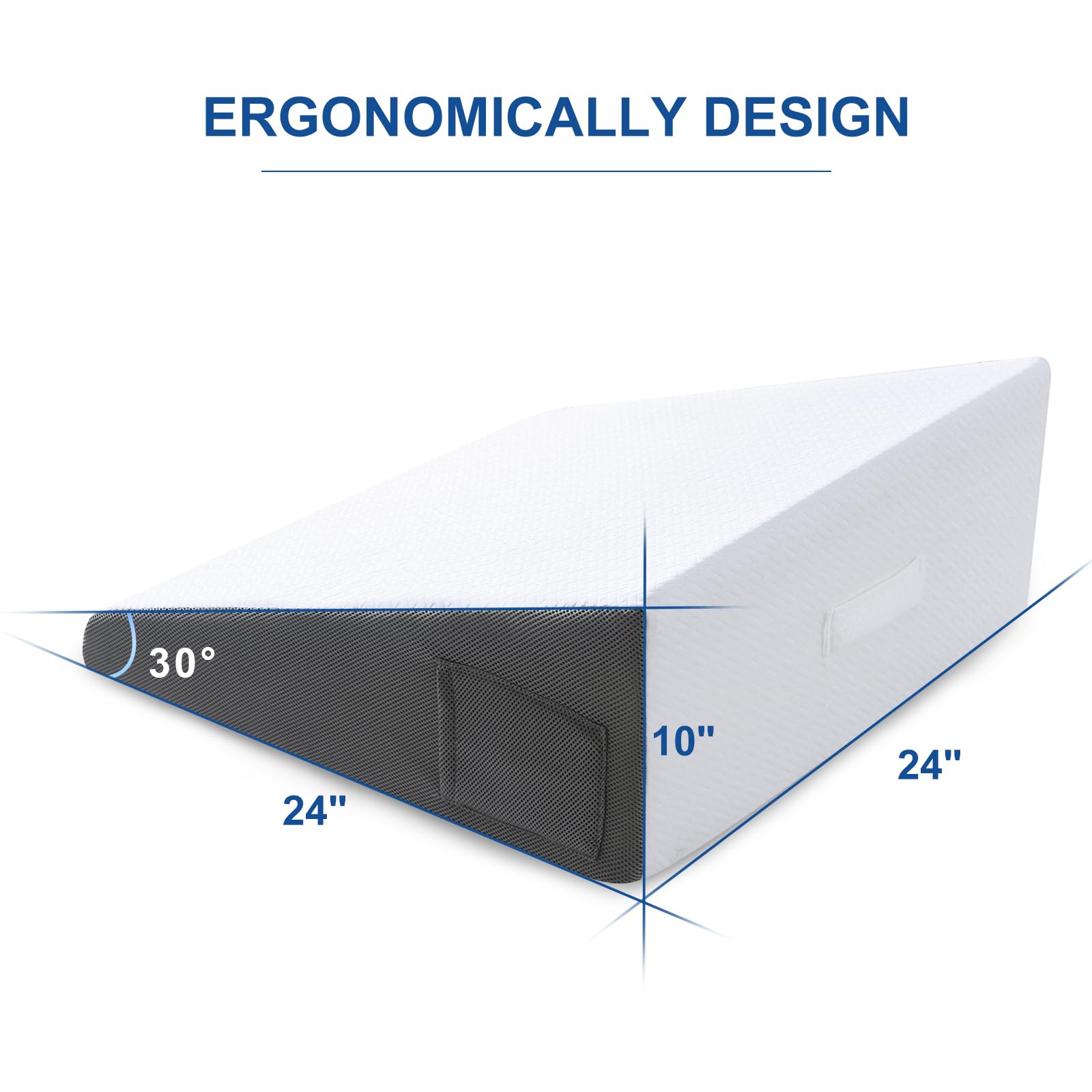 ROCYJULIN Bed Wedge Pillow for Sleeping, 10 Inch Memory Foam Incline Wedge Pillow, Triangle Elevated Wedge Pillow for After Surgery, Acid Reflux and Snoring, Black & White