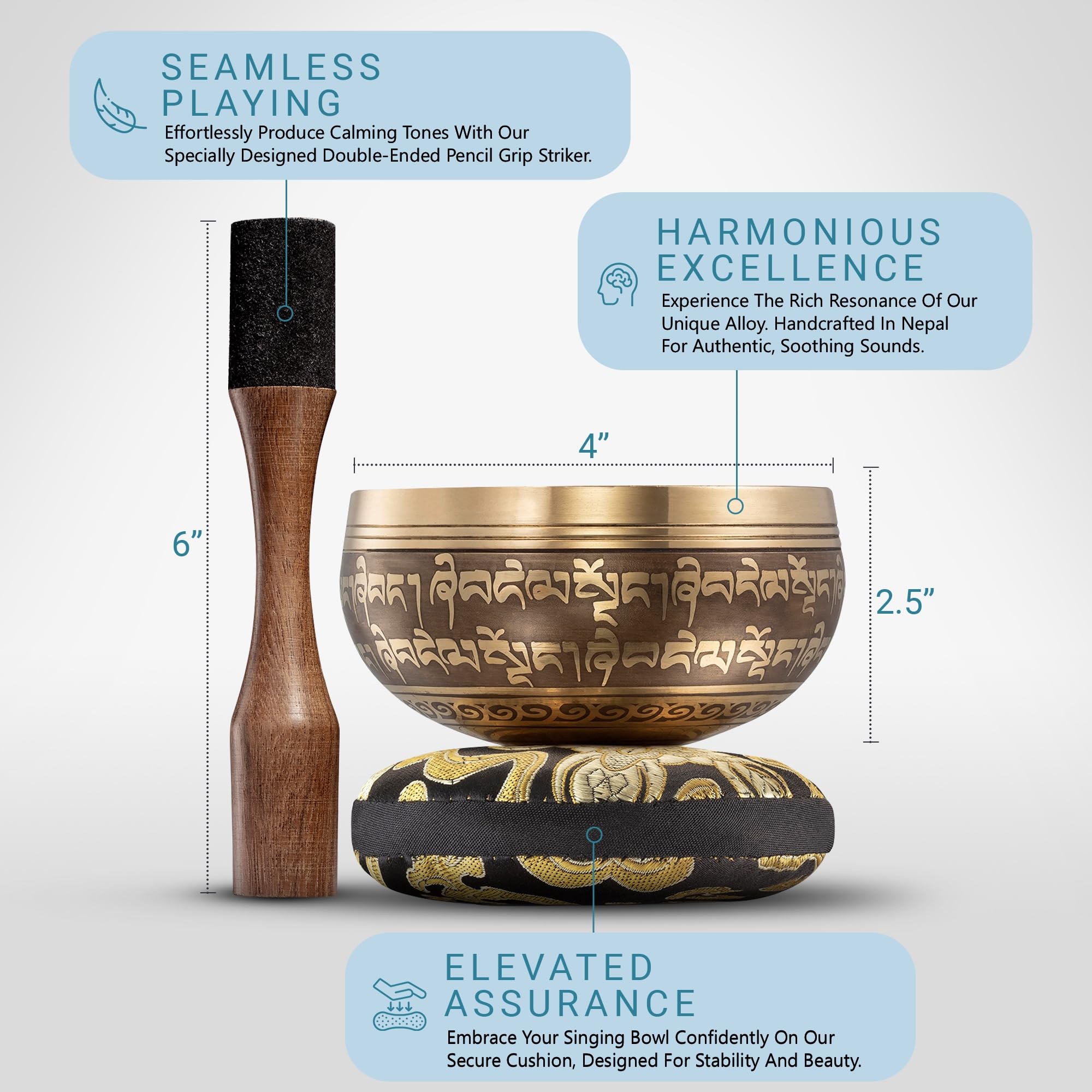 Tibetan Singing Bowl Set β Authentic Hand-Tuned Sound Bowl for Meditation β Complete Meditation Bowl Kit with Cushion, Mallet & Guide β Perfect Tibetan Bell for Yoga, Relaxation, & Sound Healing