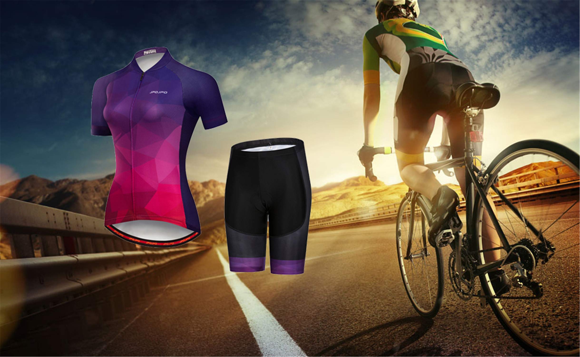 Women Cycling Jersey Set Short Sleeve+5D Padded Bicycle Shorts Quick-Dry Reflective 3-Pockets