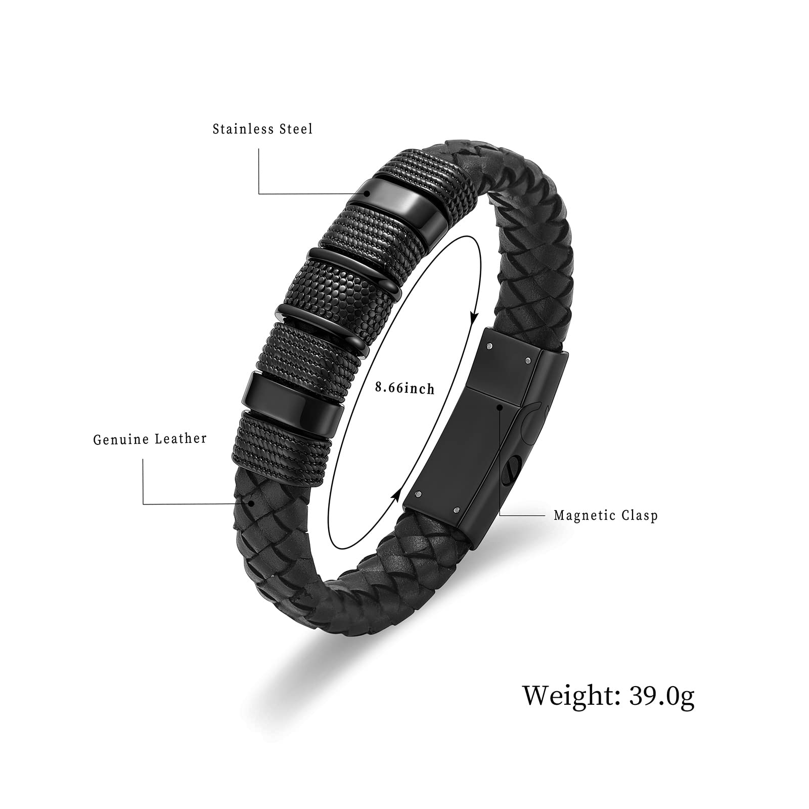 shajwo Cremation Urn Bracelet for Ashes Jewelry for Women Men Memorial Keepsake Cuff Bangle Leather Bracelet,Black 22cm