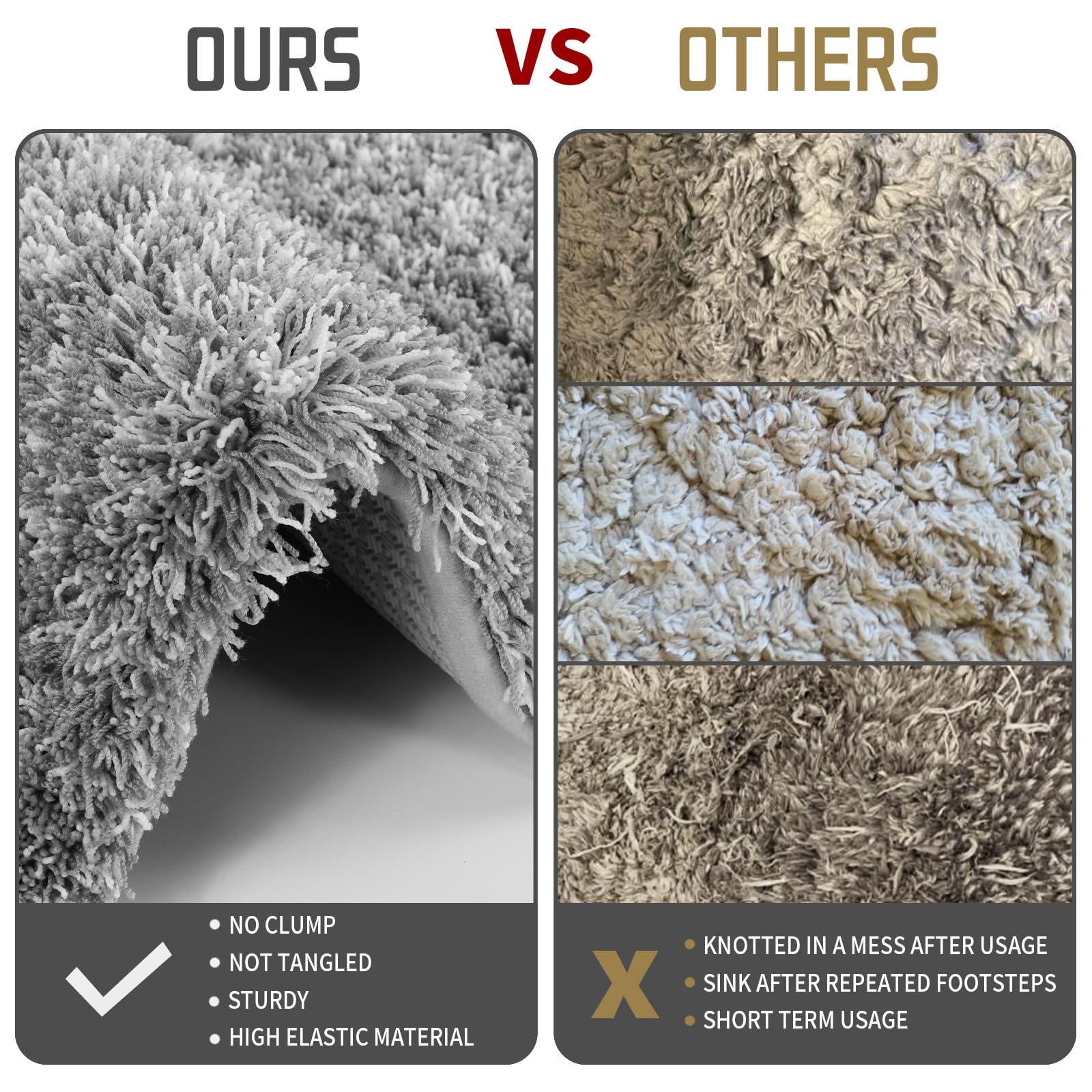 Yimobra Luxury Bathroom Rugs, Fluffy Bath Mats, Non Slip, Water Absorbent Microfiber, Machine Washable, Shaggy Plush Soft Shower Rugs, Thick Matts for Bathroom Floor & Sink, Light Gray and White