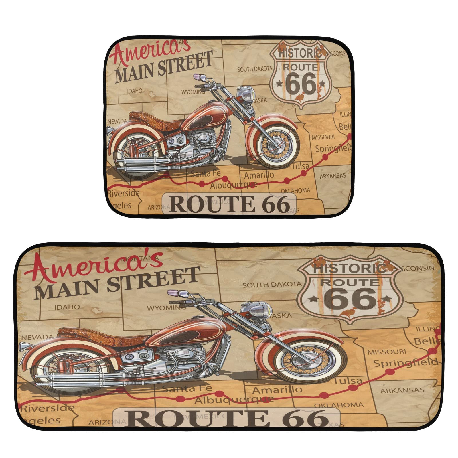 Vintage Motorcycle Kitchen Mat Set of 2 Anti-Fatigue Kitchen Rug Set Non Slip Washable Cushioned Foam Kitchen Runner Rugs and Mats Comfort Standing Mat for Floor Laundry Home Decor