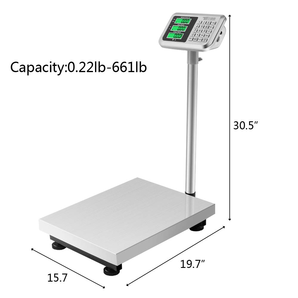 TUFFIOM 661lbs Electronic Digital Platform Scale,Heavy Duty Stainless Steel Floor Scales,High-Definition LCD Display,Perfect for Mailing Luggage Shipping Package Price