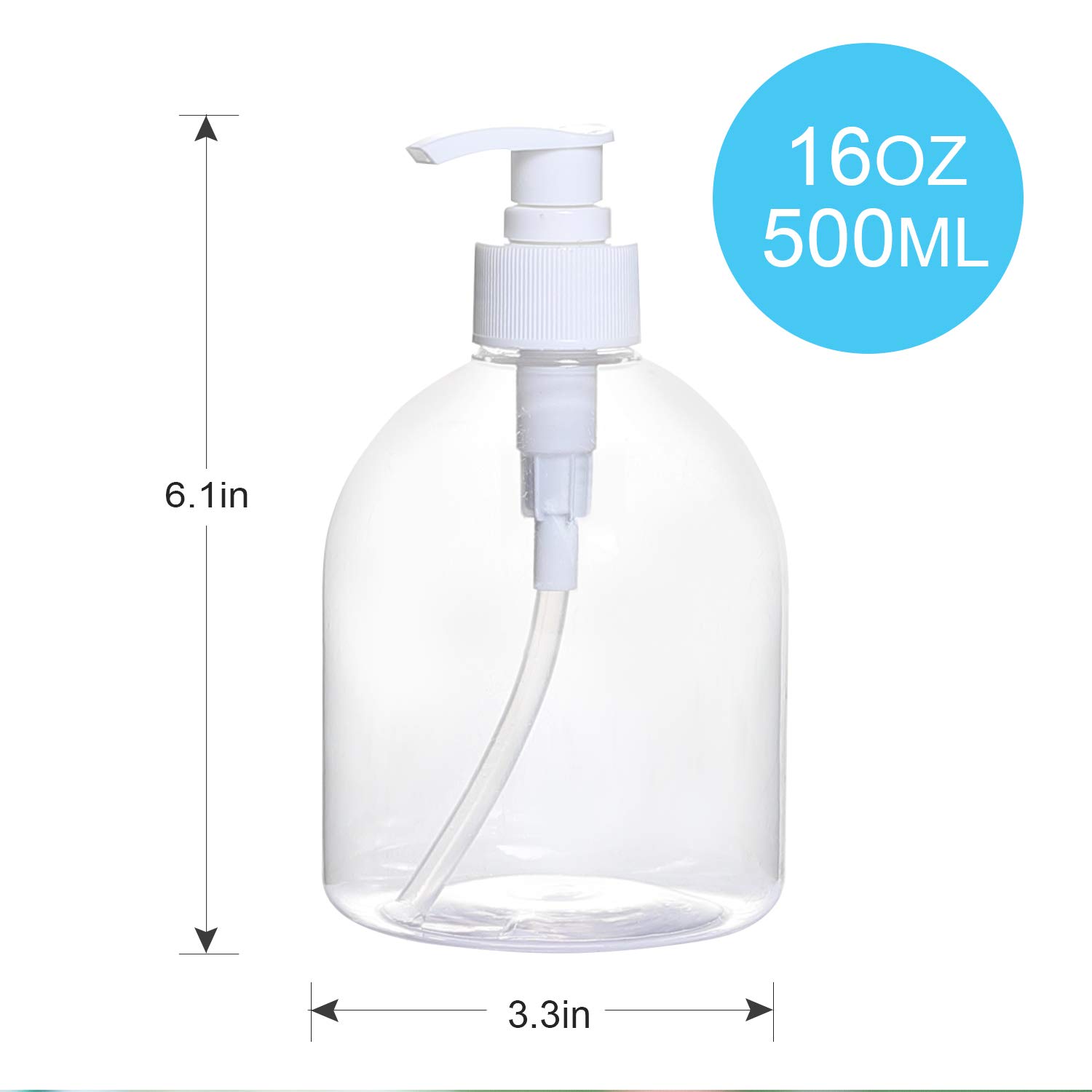 Yephets 16oz Empty Pump Bottles for Hand Sanitizer,8 Pack Plastic Clear Vacuum Press Refillable Empty Bottles BPA-Free Shampoo Containers for Soap, Cream, Lotion, Hand Sanitizer, Cleaning Solutions