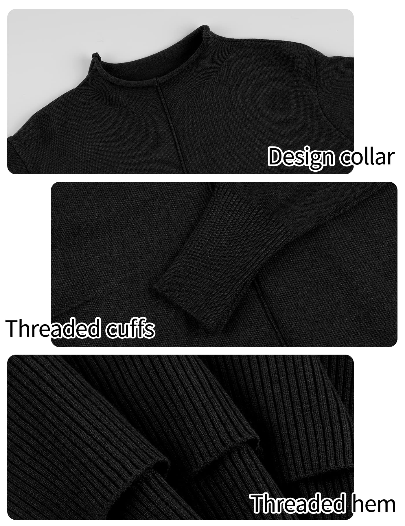 Women's 2 Piece Set Long Sleeve Knit High Neck Pullover Sweater Top and Wide Leg Pants Sweatsuit(Black-M)