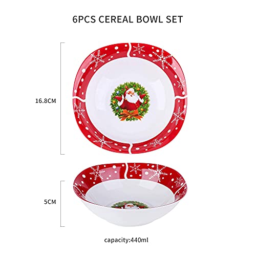 VEWEET Cereal Bowls Soup Bowl,Porcelain Bowls Set 15 OZ Breakfast Bowls, Christmas Bowls Serve for 6, Santa Claus Series