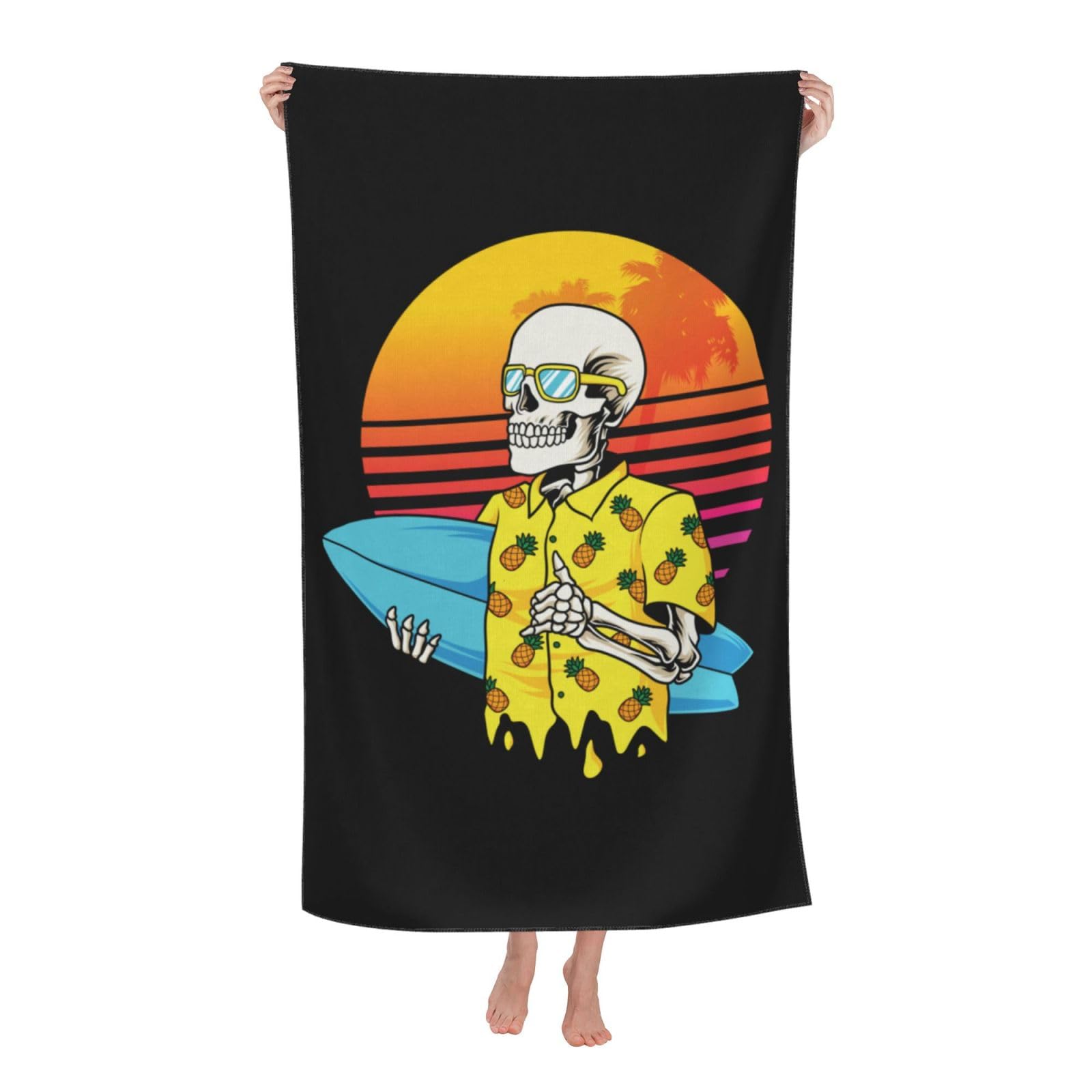 Zahika Summer Skull Surfing Beach Towel Absorbent Bathroom Towels Beach Towels Oversized Super β32x52 Inch