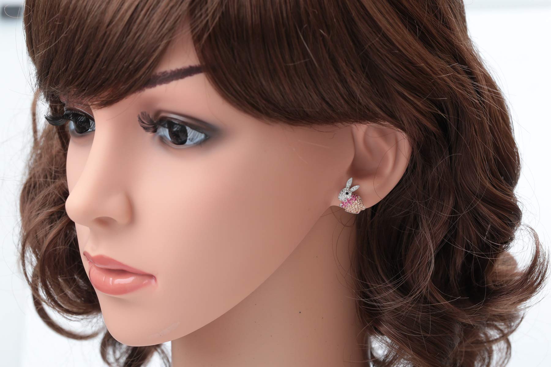 Szxc Easter Bunny Stud Earrings 925 Sterling Silver Crystal Jewelry for Women
