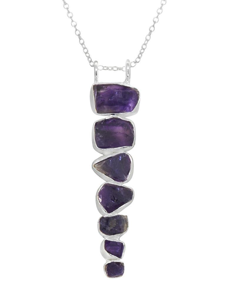 YoTreasure Raw Blue Tanzanite Pendant 925 Sterling Silver Long Chain Necklace Jewelry