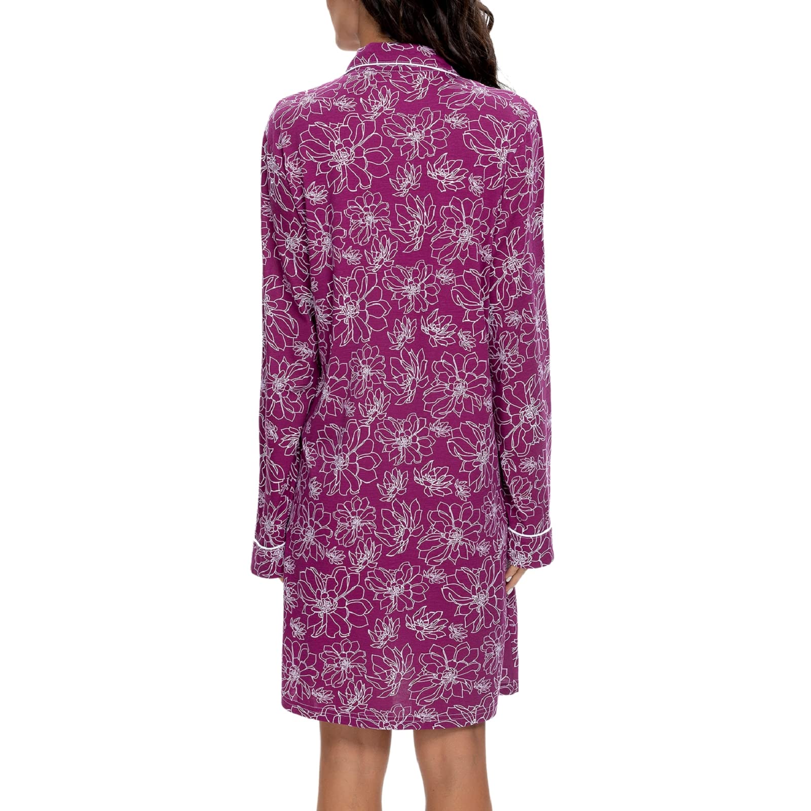 Tugege Nightgowns for Women Sleepwear V-Neck Button Down Night Shirt Long Sleeve Printed Pajamas Sleepshirts
