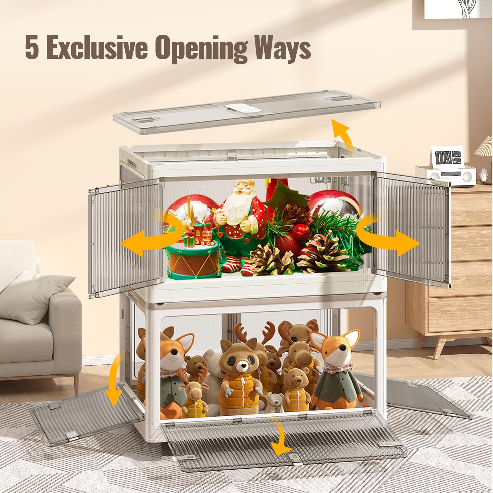 YARWAYER Closet Organizers and Storage - Foldable Storage Cabinet with Lids and Wheels Large Stackable Plastic Storage Bins with Safety Latching Doors Storage Boxes for Home,Toys,3 Pack