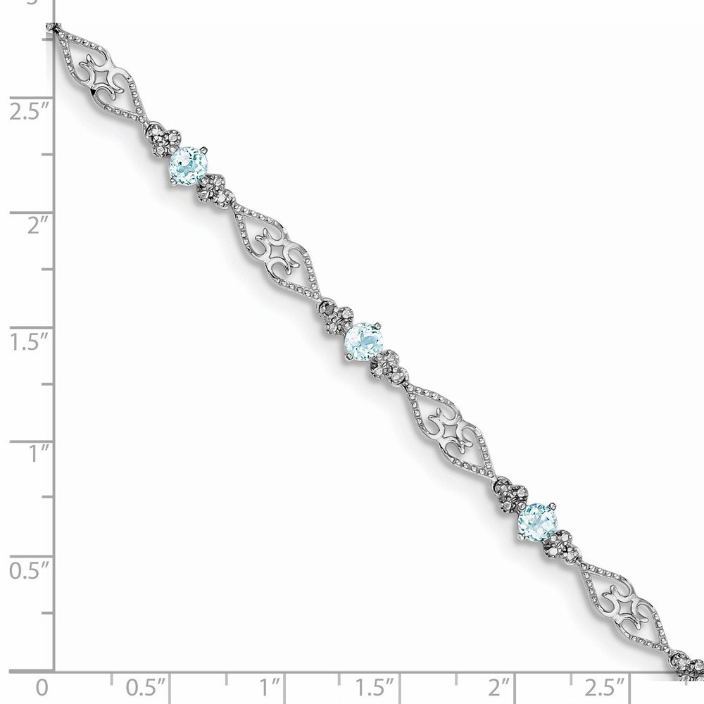 Solid 925 Sterling Silver Diamond Simulated Aquamarine Blue March Simulated Birthstone Tennis Bracelet 7.5" (.01 cttw.)