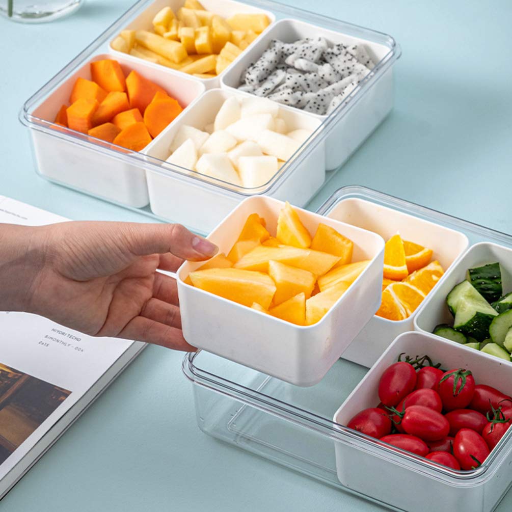 Yardwe Sealed Box with lid,1PC Reusable Snack Container with 4 Compartment Dispenser and Lid,Plastic Organizer(Square Tray)