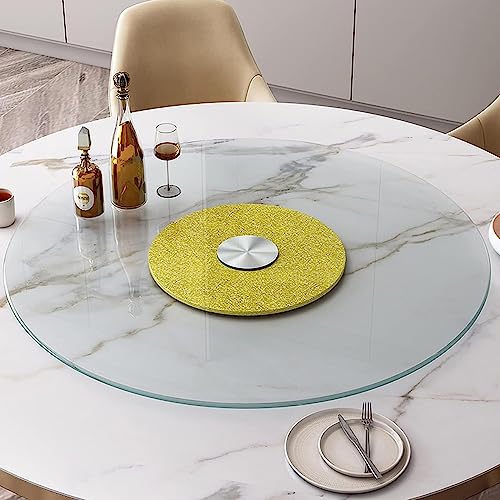 Yesbon Tempered Glass Turntable Lazy Susan for Table Round Clear Serving Plate Rotating Stand Kitchen Dining Table Tray Tabletop Organizer Spices Storage Holder 300KG Bearing,Gold,80cm