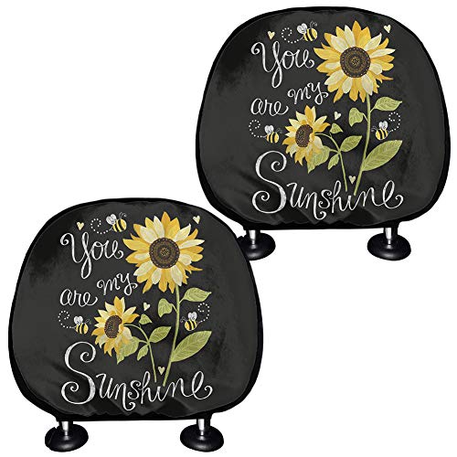 TOADDMOS 1 Pair Sunflower Bee Print Car Truck SUV Van Headrest Covers,You are My Sunshine Universal Car Seat Head Rest Protector