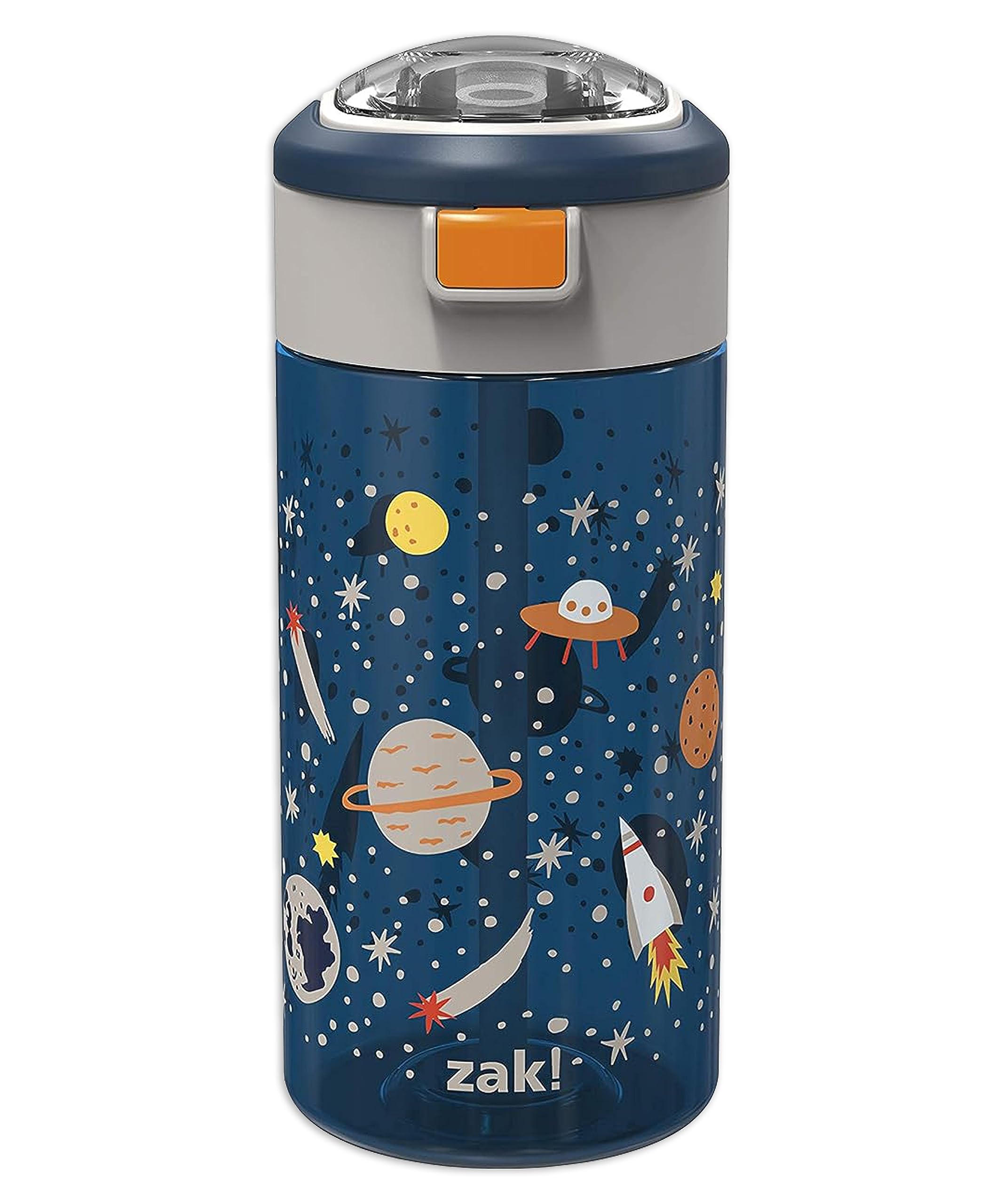 Zak Designs Genesis Durable Plastic Water Bottle with Easy-Open Button Lid and Built-In Carry Handle, Leak-Proof Design is Perfect for Outdoor Sports (18oz, Space, Non-BPA)