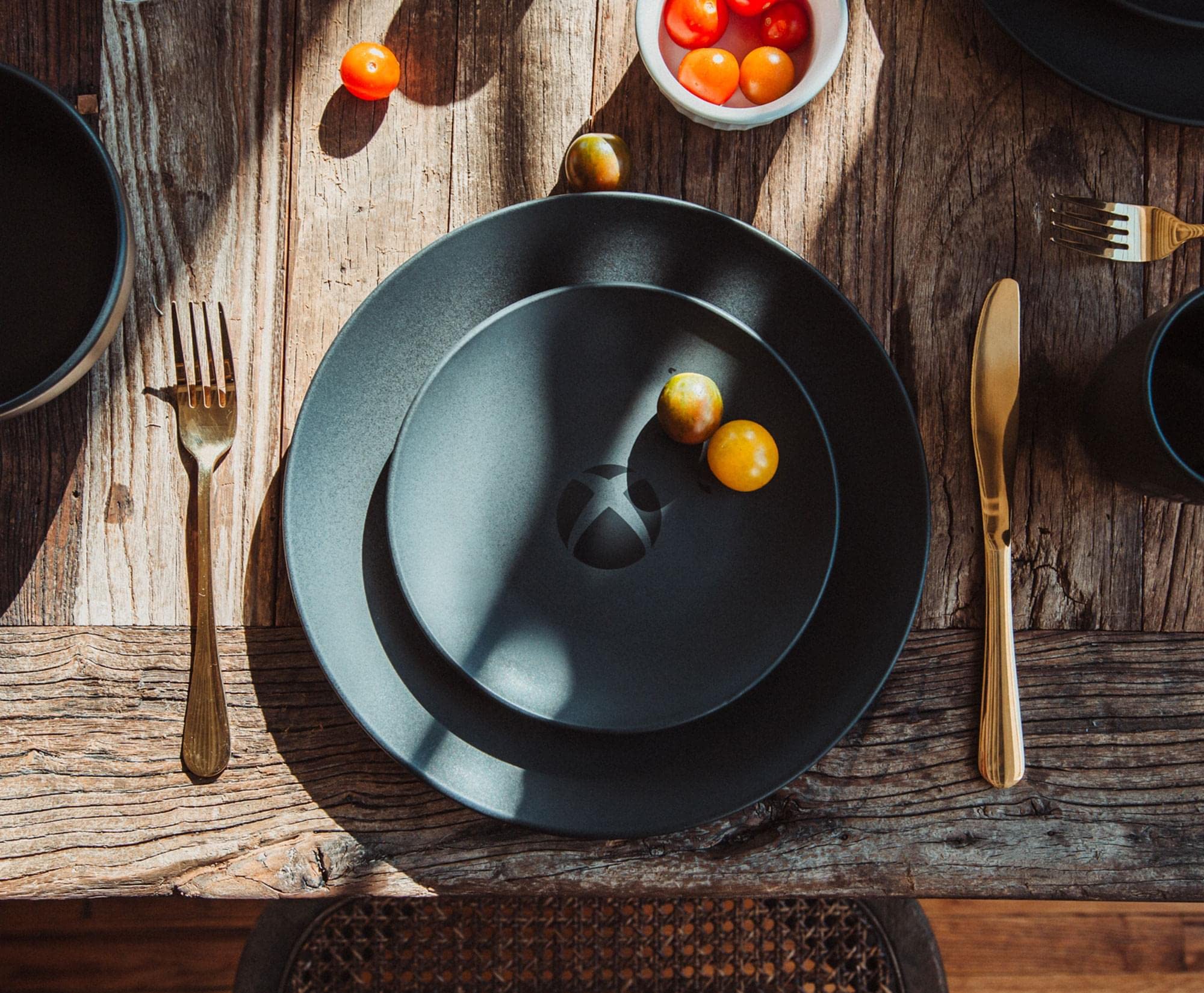 Ukonic Xbox Matte Black 8-Piece Ceramic Dinnerware Set | Includes Salad Plates, Soup Bowls, Mugs