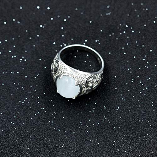 Uloveido Silver Tone Black Simulated Agate Cats Eye Ring Oval Stone Antique Engagement Rings for Women PJ013 (White, Size 9)