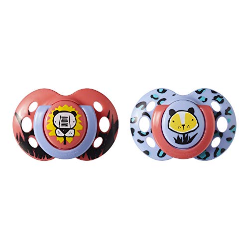 Tommee Tippee Fun Style Pacifiers, Symmetrical Design, BPA-Free Silicone Binkies, 6-18m, 2 Count, Colors and Designs Vary