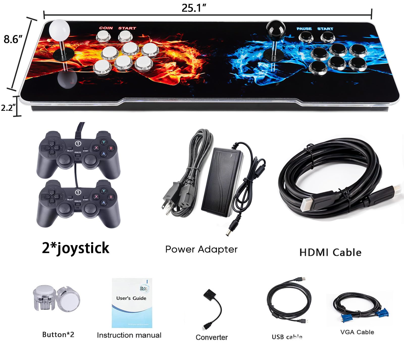 TOJASDN 10000 Games in 1 Pandora Box Arcade Game Console , Box 3D Double Stick,WiFi Function to Add More Games,Retro Game Machine for PC & Projector & TV,1920x1080P,Favorite List,4 Players Online Game