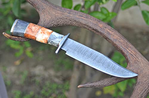 UK UNIQUE SHARP KNIVES BK-3002 Handmade Damascus Steel 12.50 Inches Hunting Knife - Exotic Coloured Bone Handle