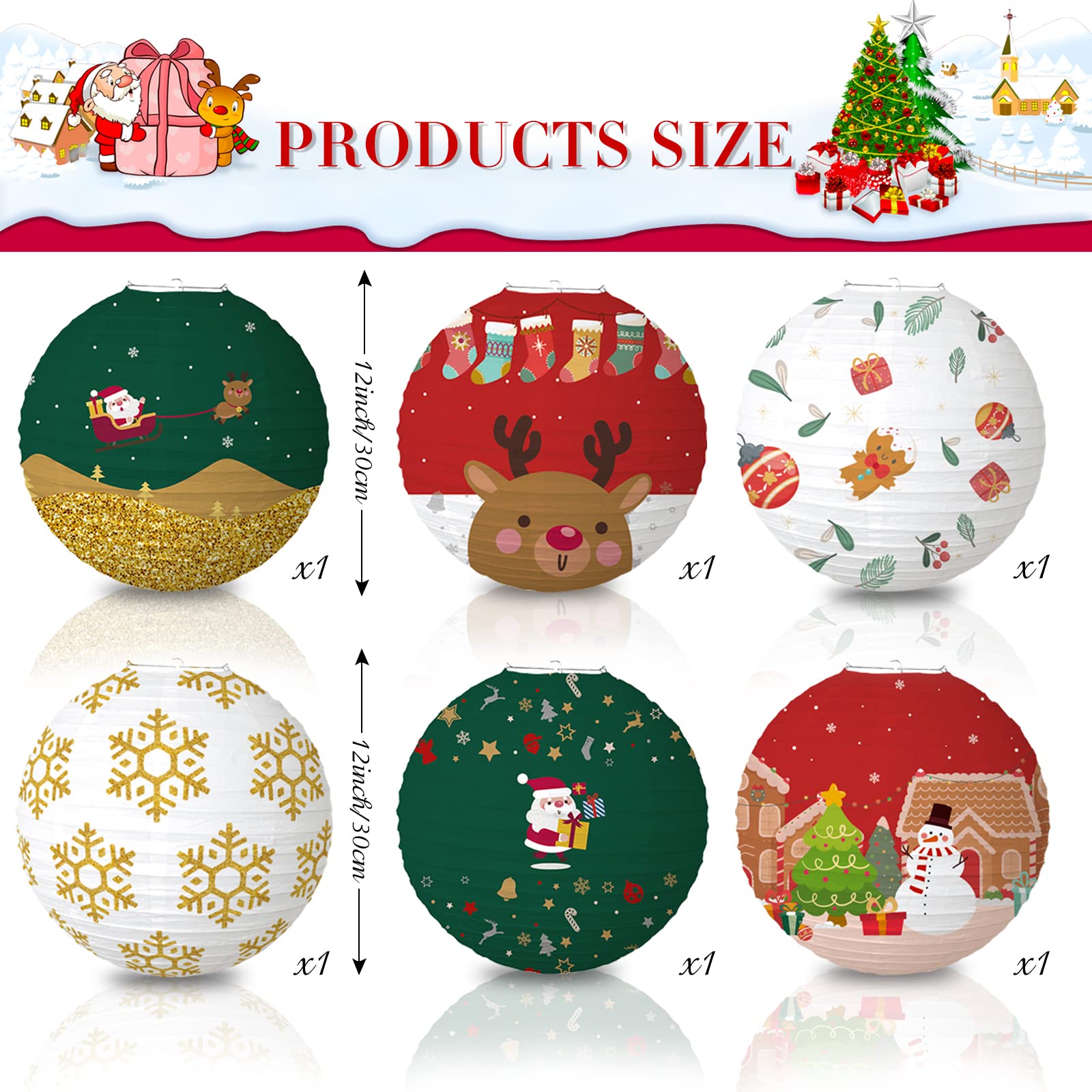 YIOTJUNL Christmas Decorations Party Paper Lanterns Set,Red and Green Pom Poms Christmas Decorations,Merry Christsmas Banner for Christmas Party Decorā¦