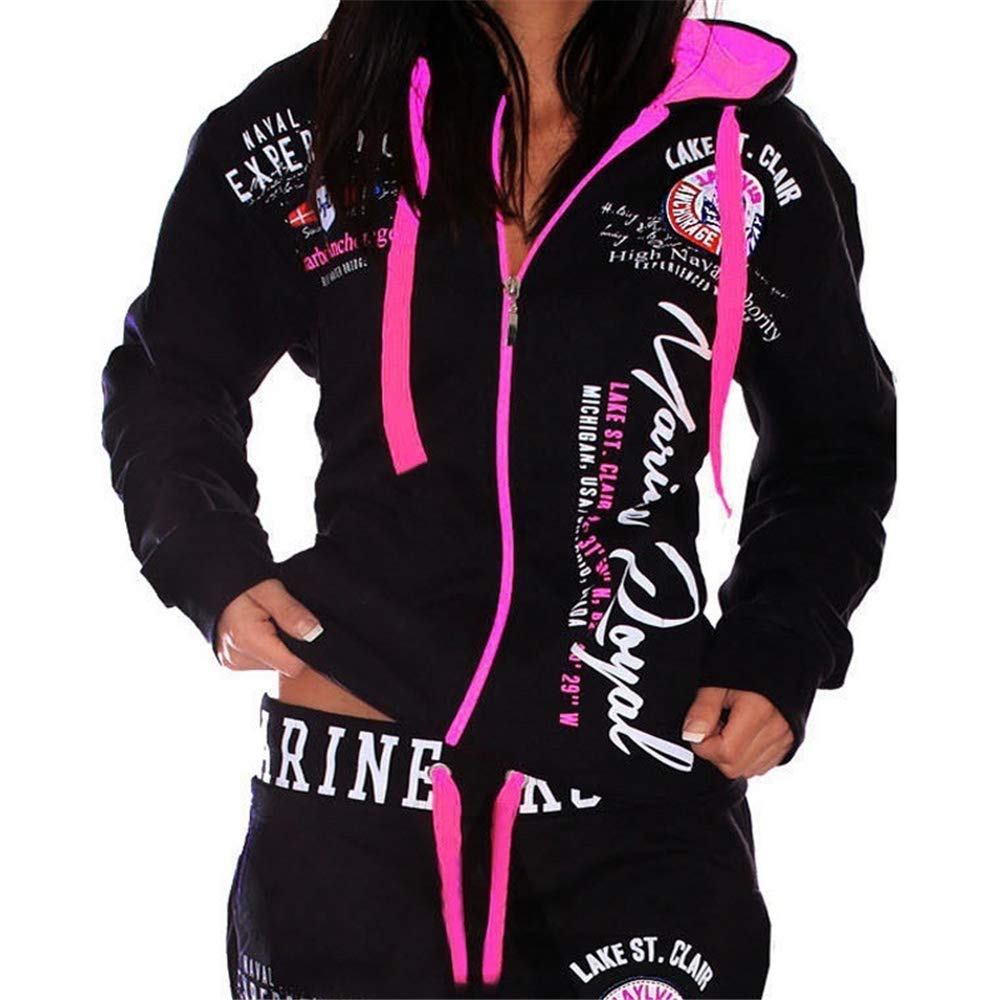 Women's Hiphop Jogger Casual Tracksuit Set Long Sleeve Running Jogging Athletic Sweatshirts Suits (Rose Red, XX-Large)