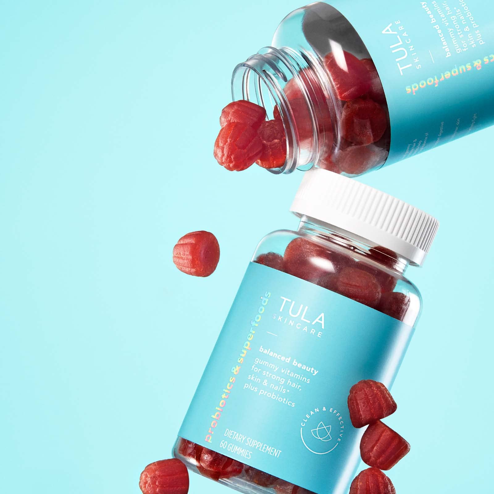 TULA Skin Care Balanced Beauty Gummy Vitamins - Biotin & Folic Acid Vitamins for Strong Skin Plus Probiotics, 30-Day Supply, 60 Gummies