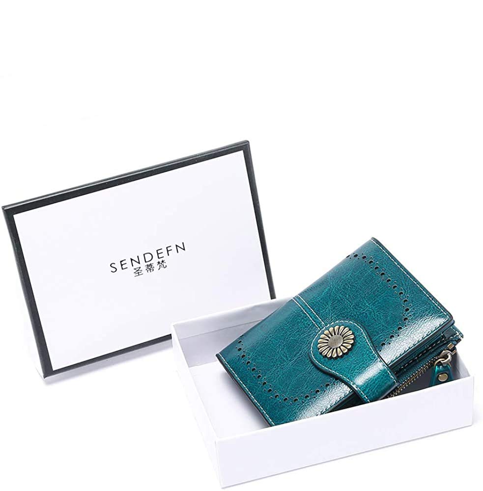 Womens Small Wallet Lady Purse Bifold RFID Blocking Leather Short Zipper Wallet Vintage Card Holder Organizer Safe Coin Purse (Blue)