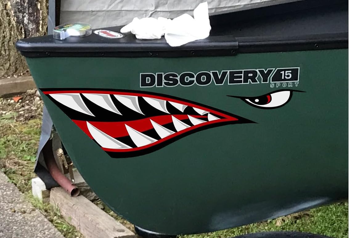 Shark Teeth Mouth Reflective Decals Graphics Sticker Fishing Boat Canoe Car Truck Kayak Decals Accessories,14.8 x 5.0 inches