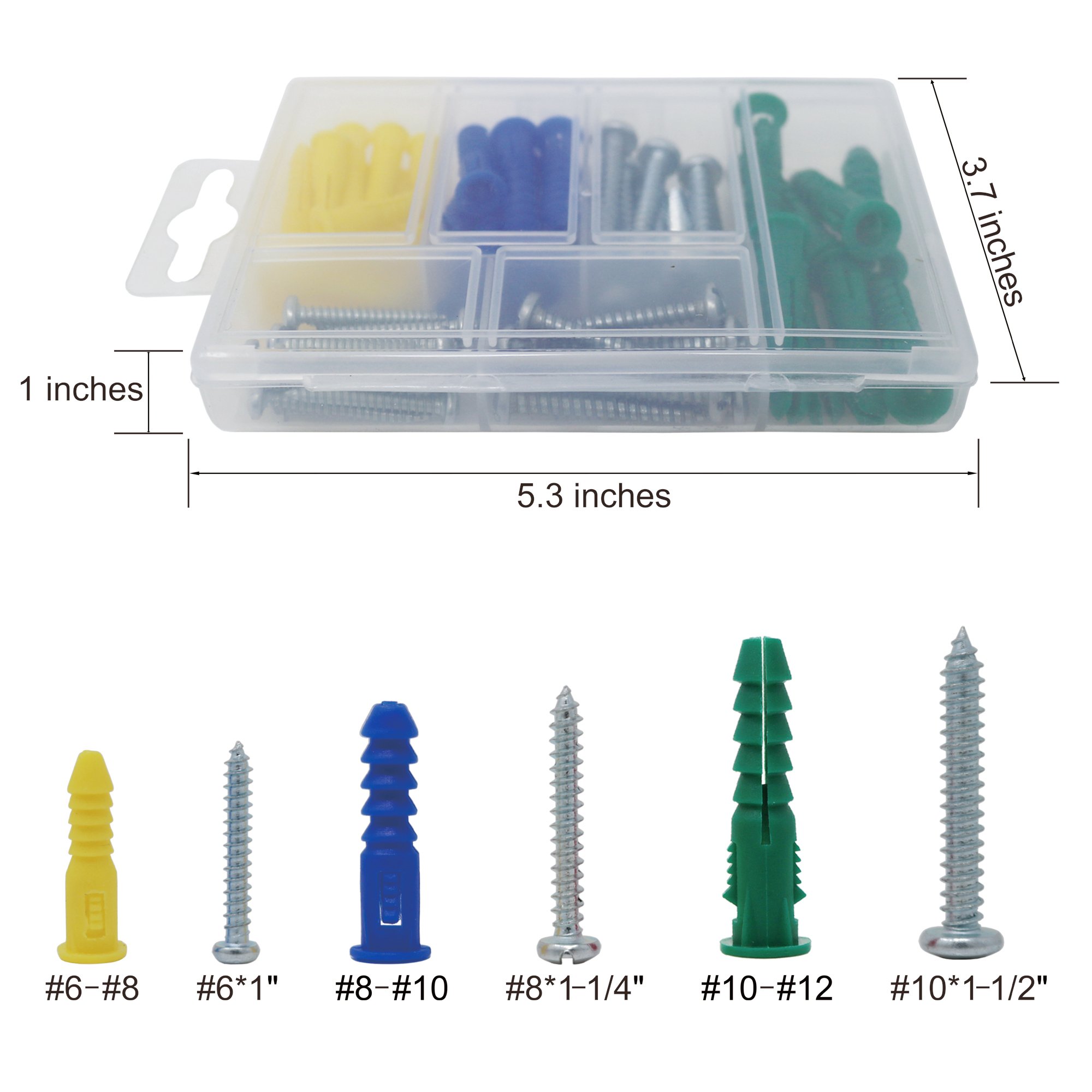 T.K.Excellent Plastic Self Drilling Drywall Ribbed Anchors with Phillips Pan Head Self Tapping Screws Assortment Kit,66 Pieces
