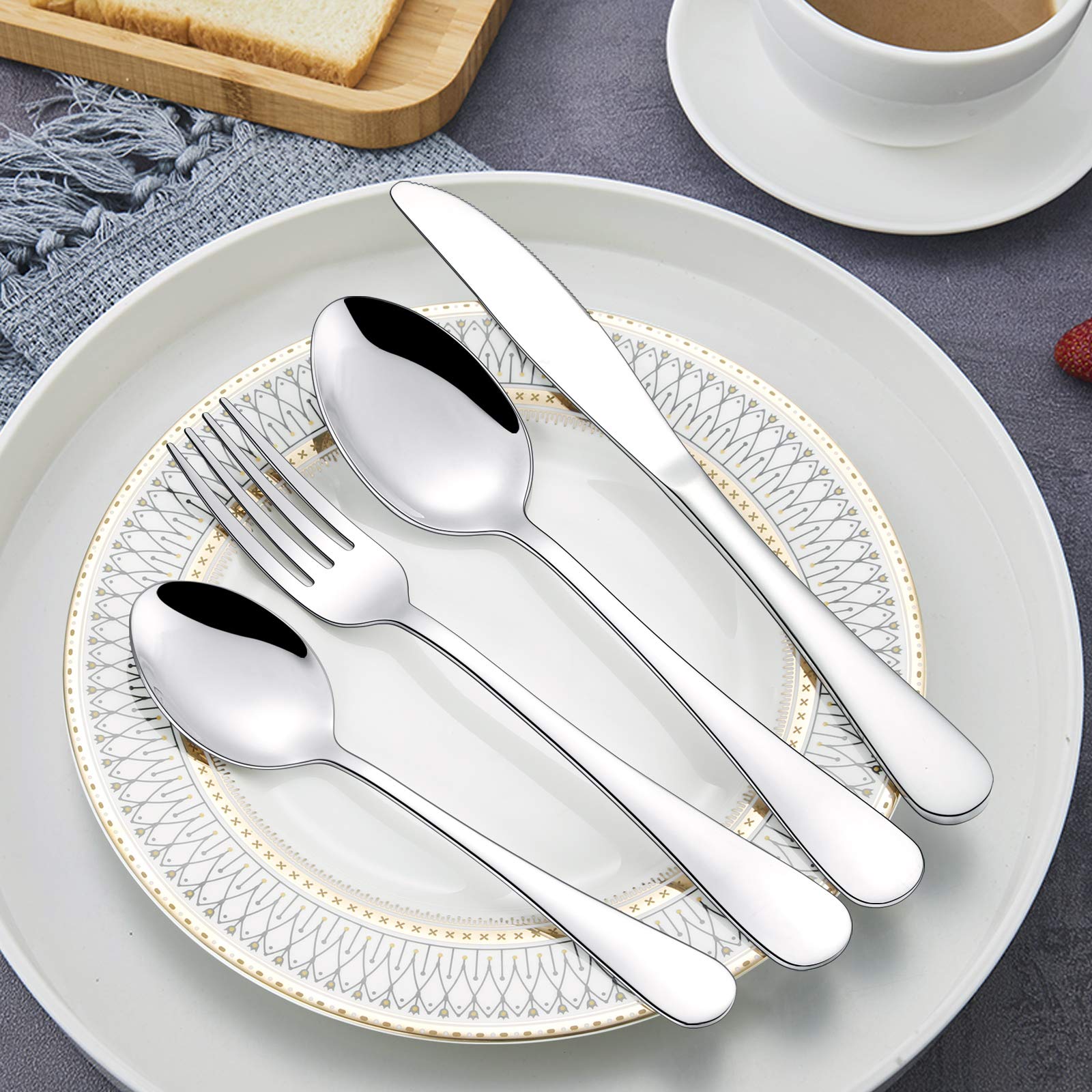 Wildone 30-Piece Silverware Flatware Cutlery Set, Stainless Steel Tableware Utensils Service for 6, Include Dinner Knives/Forks/Spoons, Mirror Polished, Dishwasher Safe