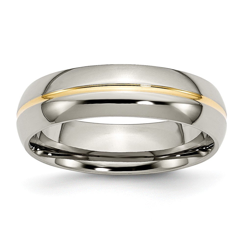 Sonia Jewels Size 8 - Titanium Yellow IP-Plated Grooved 6mm Polished Wedding Band